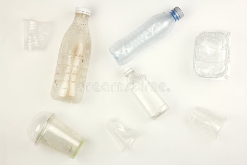 Used Dirty White Plastic Disposable Tableware, Plate Fork Spoon Bottle ...