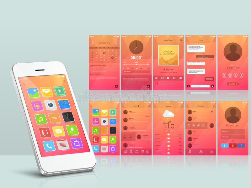Different User Interface Screens for Mobile. Stock Illustration ...