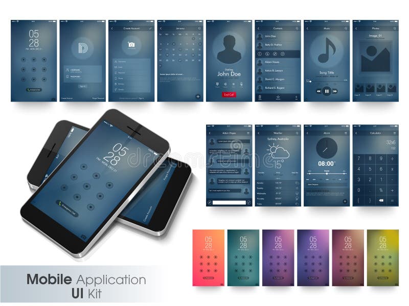 Different User Interface Screens for Mobile. Stock Illustration ...