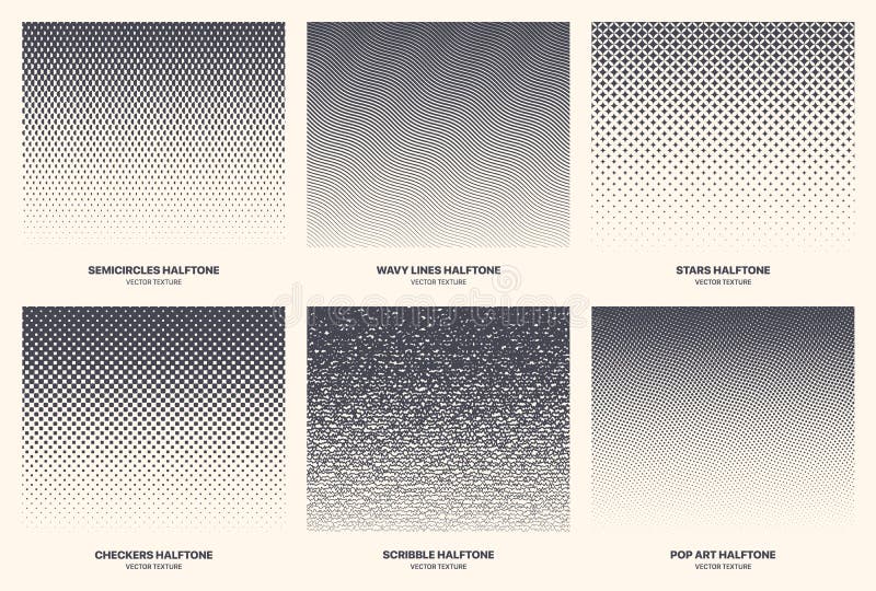 Different Variations New Halftone Gradient Vector Patterns Set Isolated ...