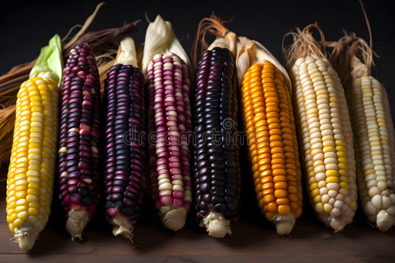 Different Varieties of Corn on a Wooden Background, Top View Stock ...