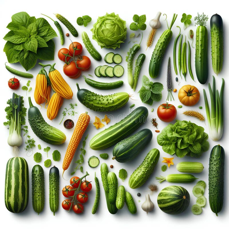 Different Varieties of Cucumbers Isolated on a White Background Stock ...