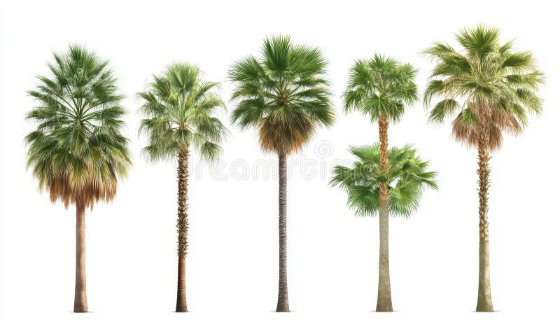 Different Varieties of Palm Trees Displayed Against a White Background ...