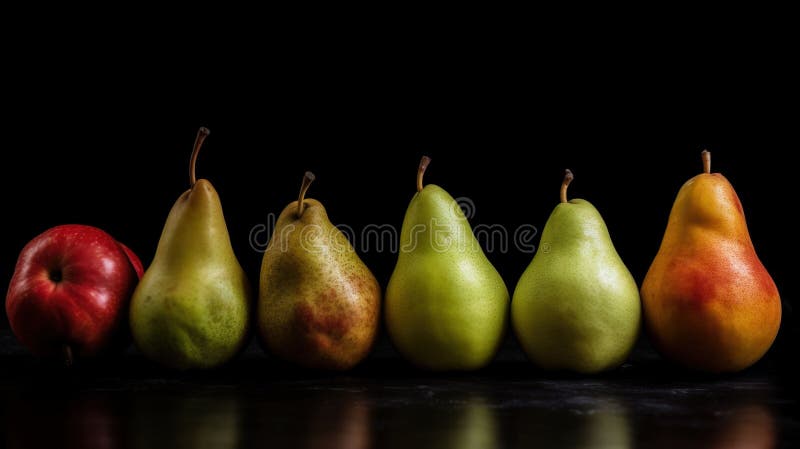 Different Varieties of Pears in a Row, Fresh Fruits, Black Background ...