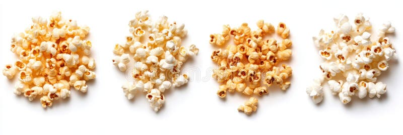Different Varieties of Popped Popcorn Isolated on White Background ...
