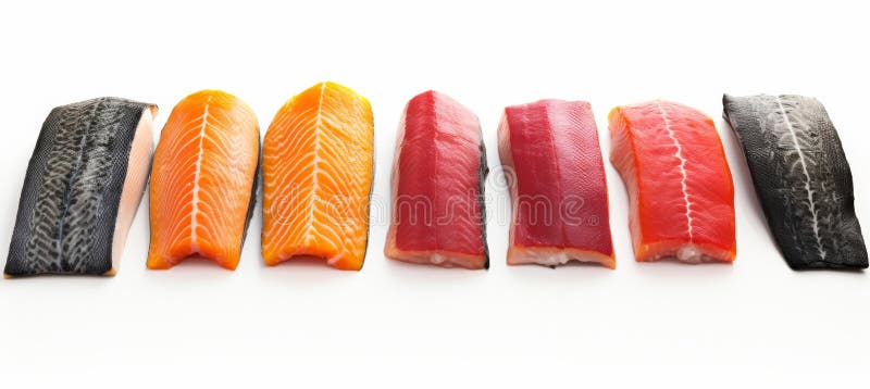 Different Varieties of Raw Fish Fillets on a White Background Ready for ...