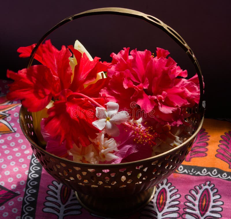 Different Variety Flower Collection in Metal Basket Stock Photo - Image ...
