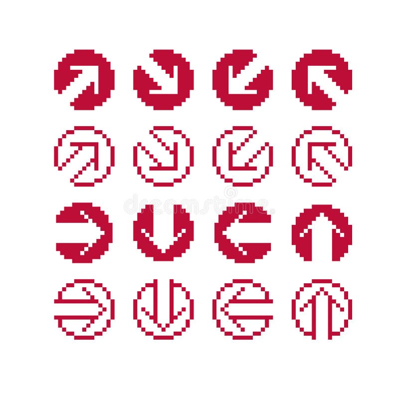 Different Vector Arrows, Pixel Icons Isolated, Collection of 8bit ...