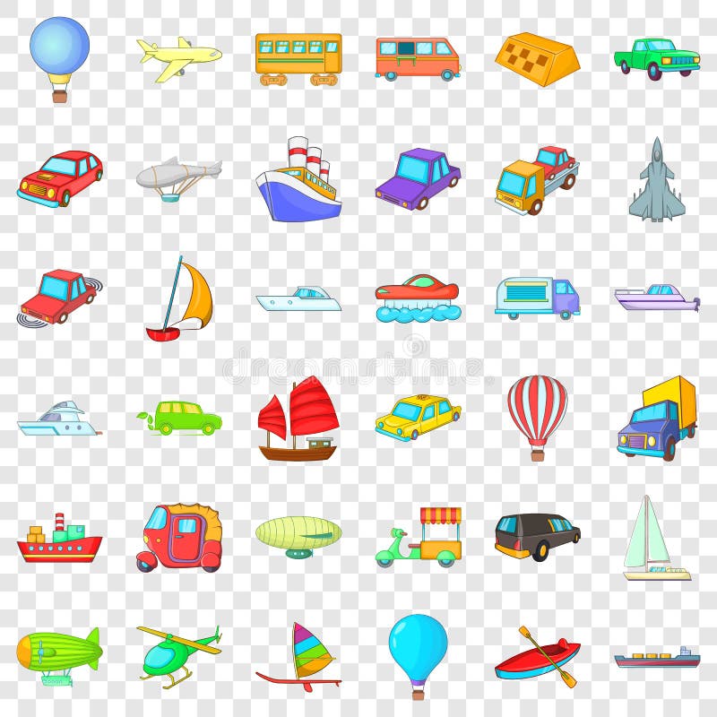 Different Vehicle Icons Set, Cartoon Style Stock Vector - Illustration ...
