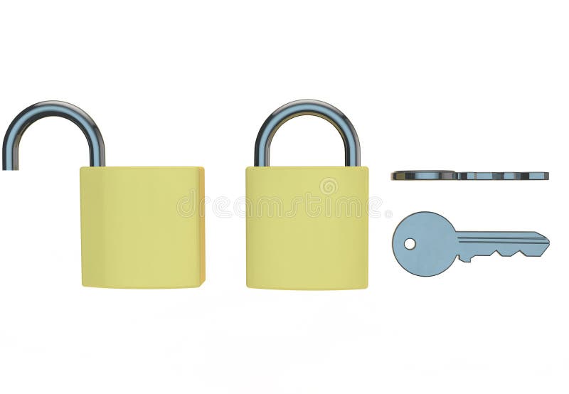 Different Views of Padlocks and Keys on White Background Stock ...