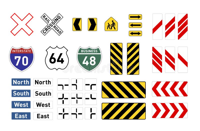 Different Warning Road Signs Isolated on White Stock Illustration ...