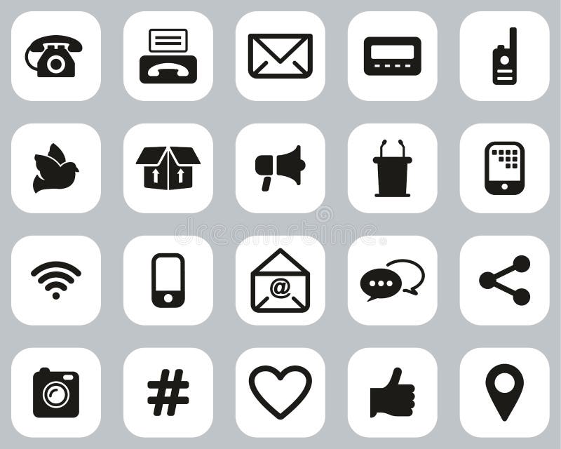 Different Ways of Communication Icons Black & White Flat Design Set Big ...