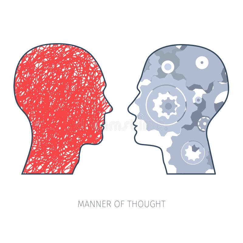Different ways of thinking stock vector. Illustration of portrait ...