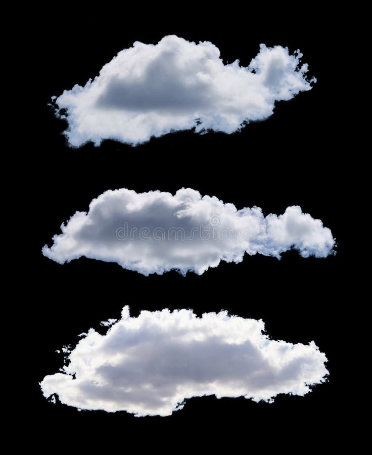 DIfferent White Clouds on Black Background, Collage Stock Image - Image ...