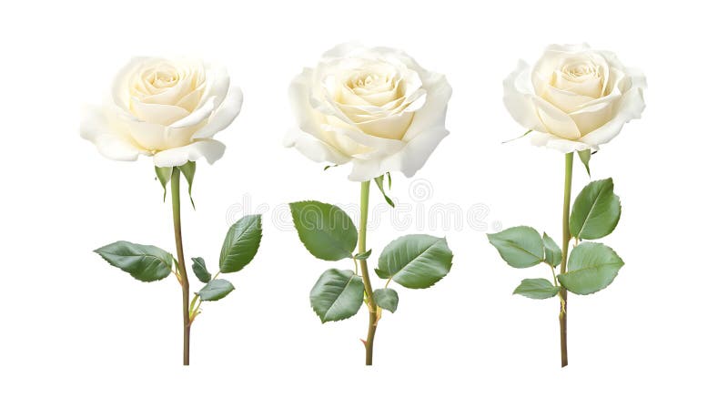 Different White Roses Set in Three Poses on Transparent Background for ...