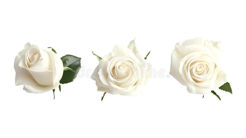 Different White Roses Set in Three Poses on Transparent Background for ...