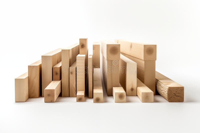 Different Wooden Beams on White Background. Construction Materials ...