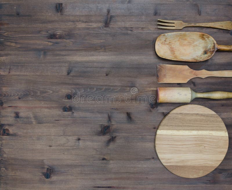 Different Wooden Kitchen Tools on the Table Stock Photo - Image of ...