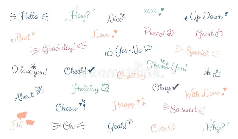 Different Words and Signs Icons Set - Simple Flat Vector Illustrations ...