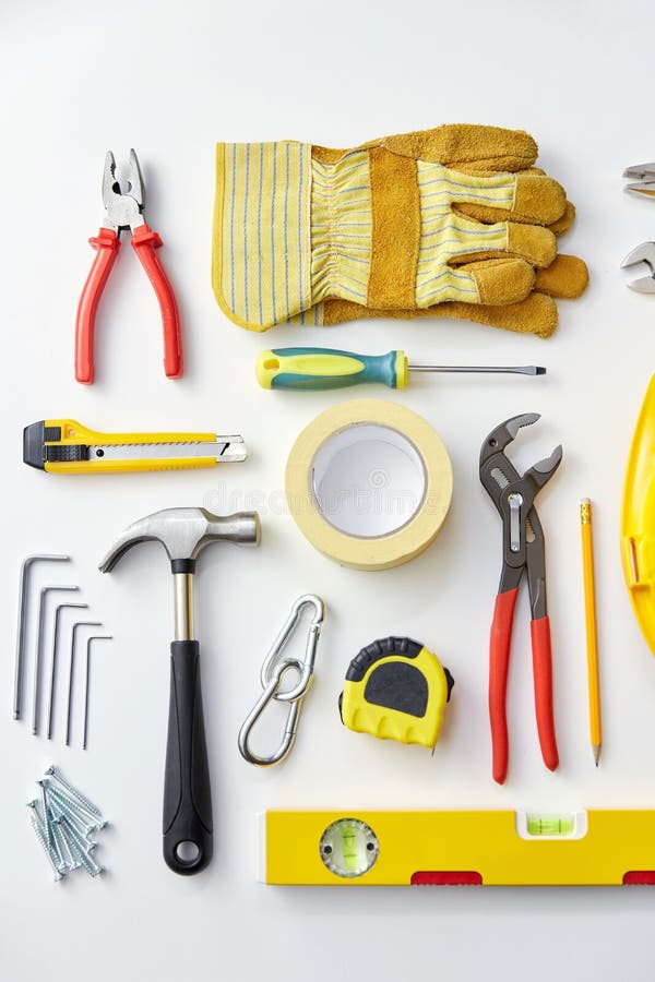 Different Work Tools on White Background Stock Photo - Image of pencil ...