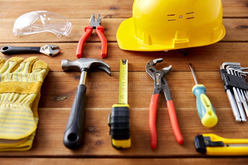 Different Work Tools on Wooden Boards Stock Image - Image of craft ...