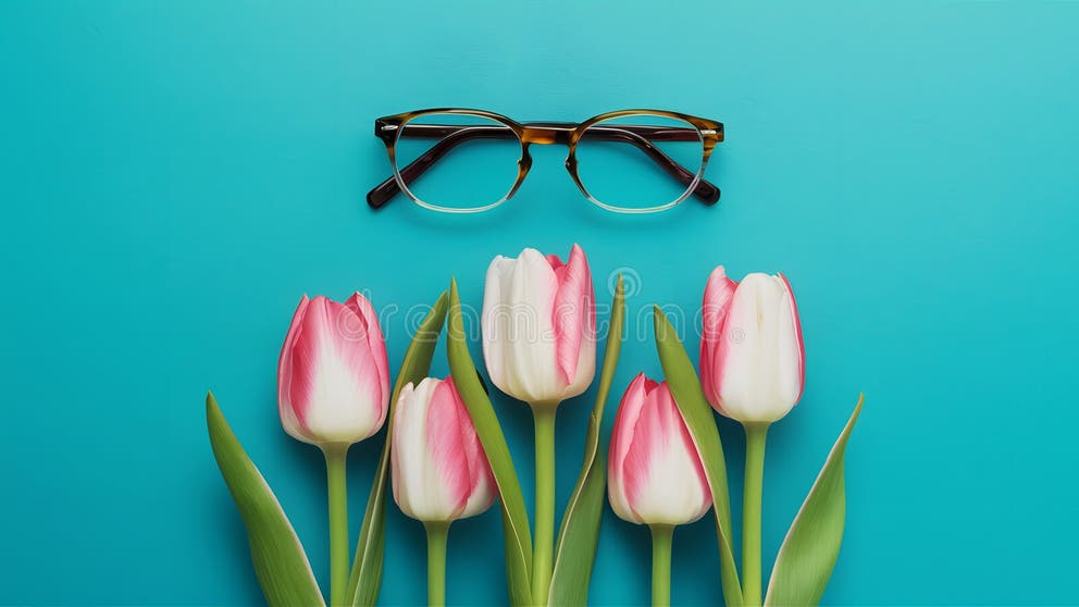 Different World Perception with Glasses Frame and Tulips Stock ...