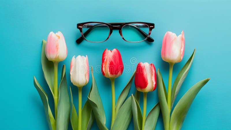 Different World Perception with Glasses Frame and Tulips Stock ...