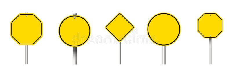 Different Yellow Blank Road Signs on White Background, Collage Design ...