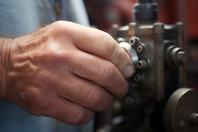 Differential Focus on Mechanics Hand Adjusting a Valve Stock ...