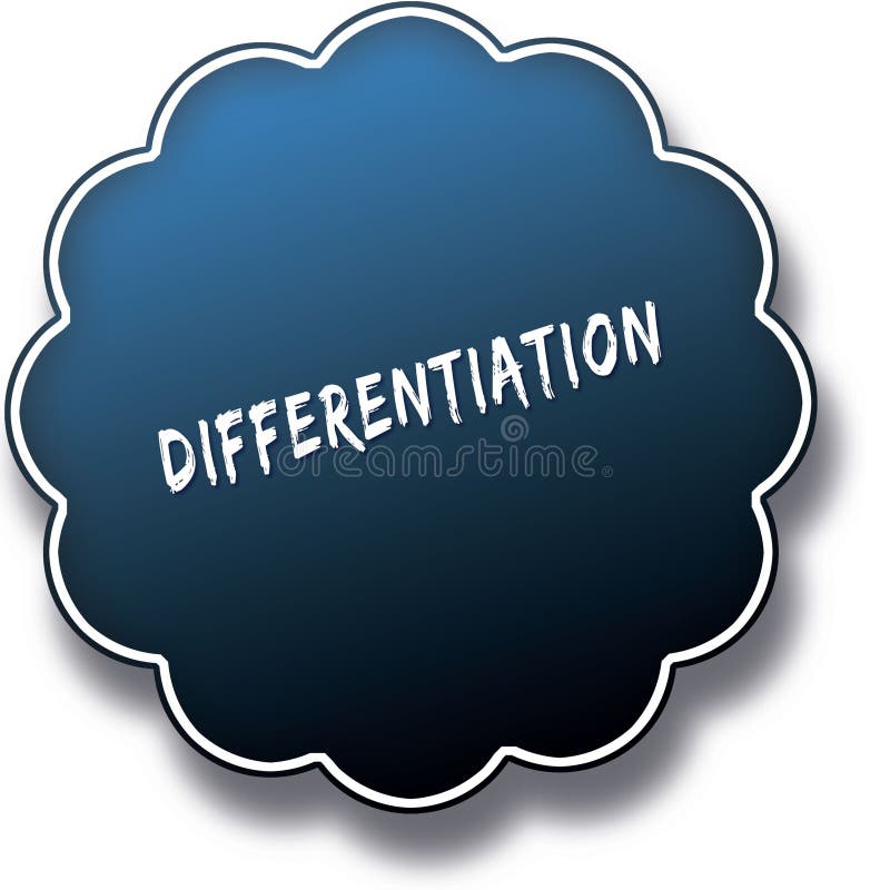 DIFFERENTIATION Text Written on Blue Round Label Badge. Stock ...