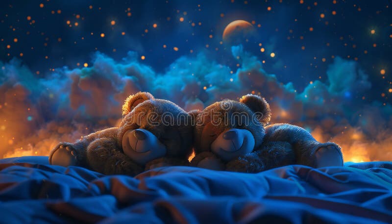 Recreation of Two Nice Teddy Bears Sleeping Peacefully in a Magic Night ...