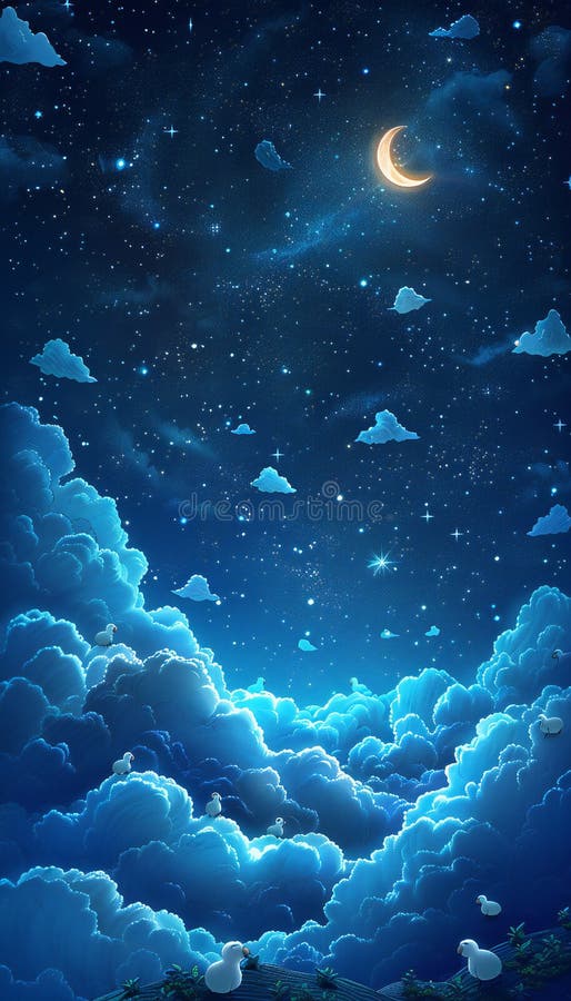 Vertical Landscape Recreation of a Starry Sky with Clouds at Night ...