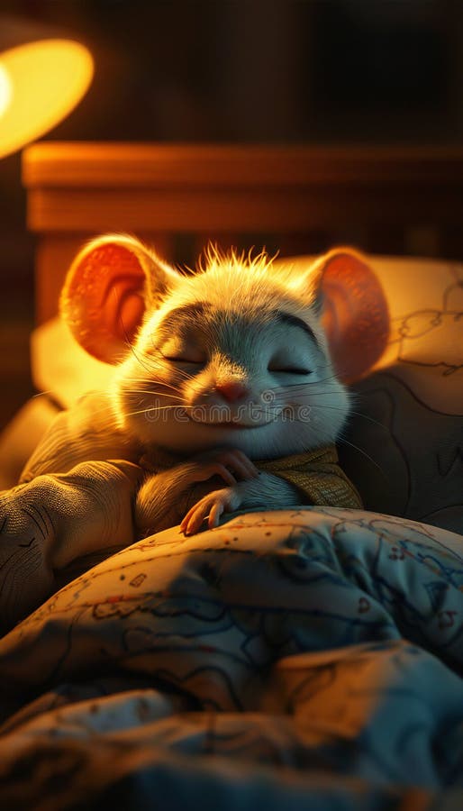 Vertical Recreation of Cute Mouse Sleeping Peacefully in Her Bed Stock ...