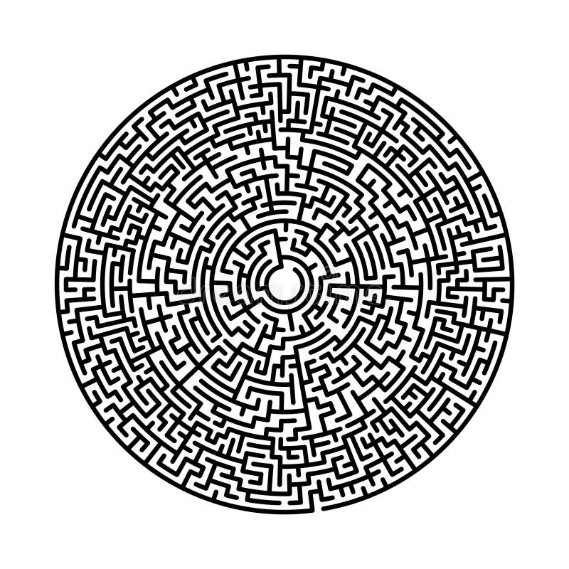 Difficult Circle Maze. Hard Round Vector Labirinth. Vector Black Circle ...