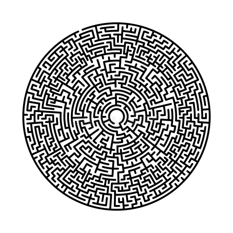 Difficult Circle Maze. Hard Round Vector Labirinth. Vector Black Circle ...
