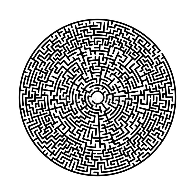 Difficult Circle Maze. Hard Round Vector Labirinth. Vector Black Circle ...