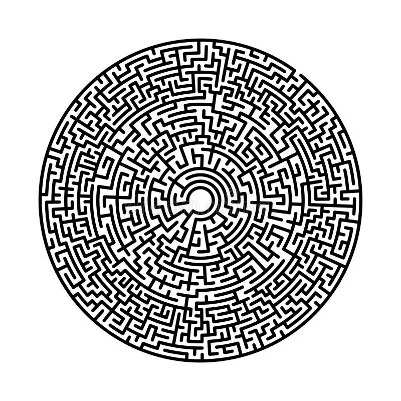 Difficult Circle Maze. Hard Round Vector Labirinth. Vector Black Circle ...