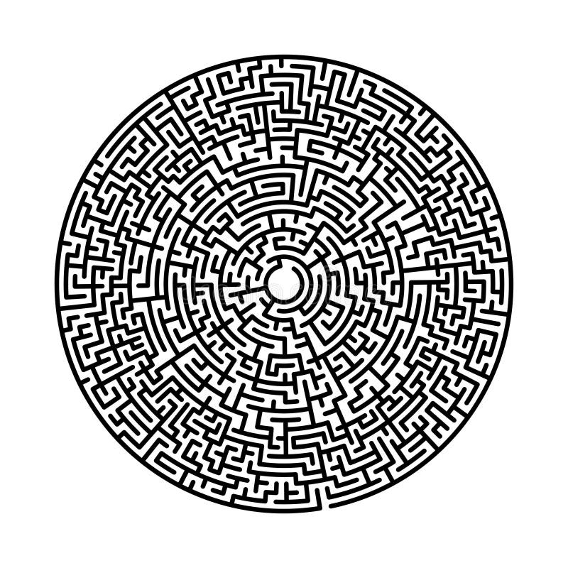 Difficult Circle Maze. Hard Round Vector Labirinth. Vector Black Circle ...