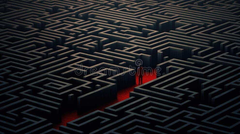 Difficult Labyrinth or Maze Set on Dark Environment Stock Illustration ...