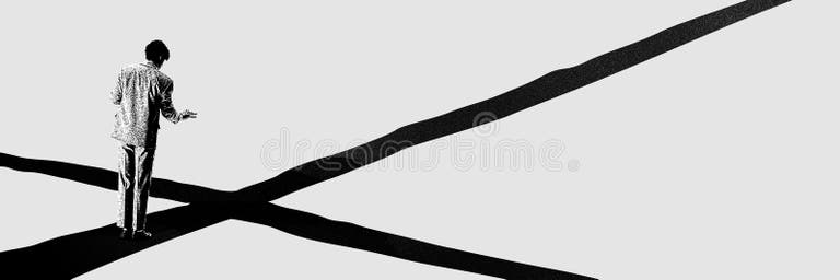 Difficult Life Path. Young Guy Standing on Crossroad, Feeling ...