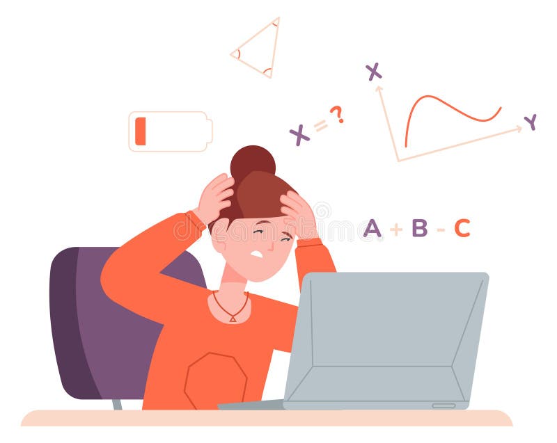 Difficult Math Homework. Stressed Kid Hard Studying Stock Vector ...