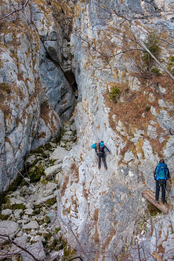 Difficult Mountain Trail with Cable Stock Image - Image of risky ...