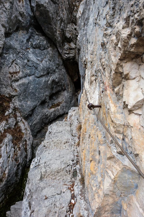 Difficult Mountain Trail with Cable Stock Image - Image of ferrate ...