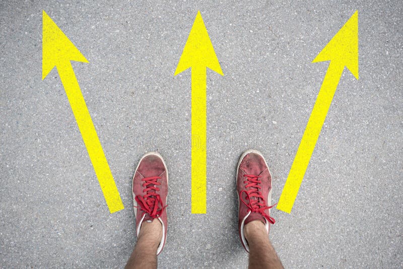 Difficult To Choose Where To Go, Feet Stand on the Asphalt Abstract ...