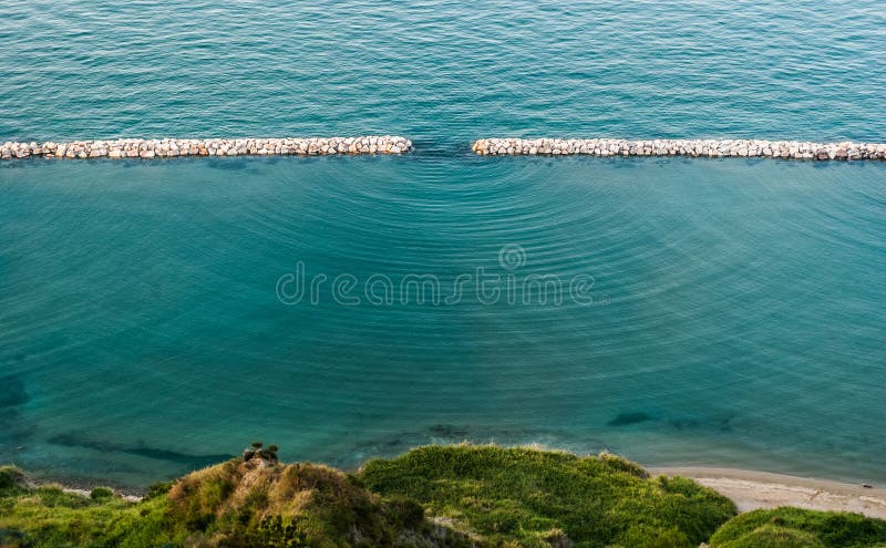 Diffraction Waves In The Sea Seen Along The Coastline Near Pesaro Stock