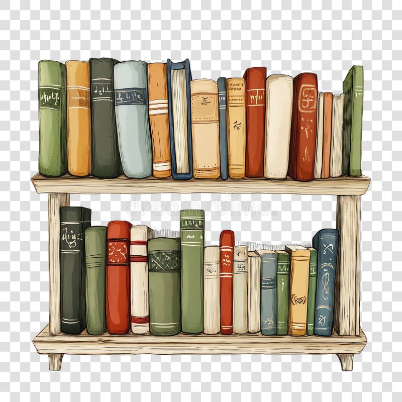 Diffrent Books in Book Shelf Illustration Stock Photo - Illustration of ...
