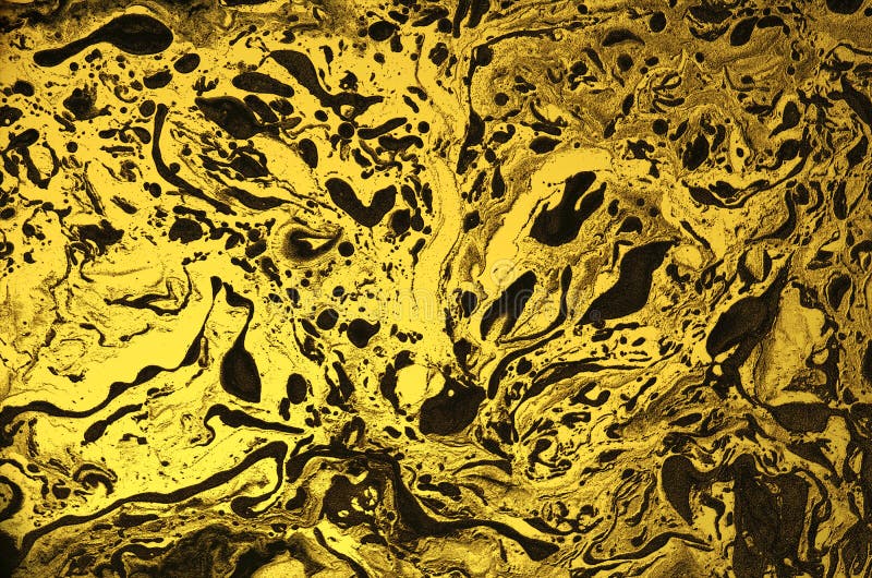 Diffuse Liquid Gold on Black. Golden Wave and Bubbles. Abstract Liquid ...