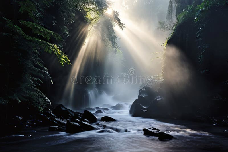 A Diffused Soft Shadow Formed by the Mist of a Waterfall with Th Stock ...