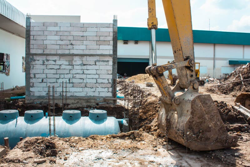 Dig a Hole for Sanitary Tank Stock Photo - Image of machinery ...