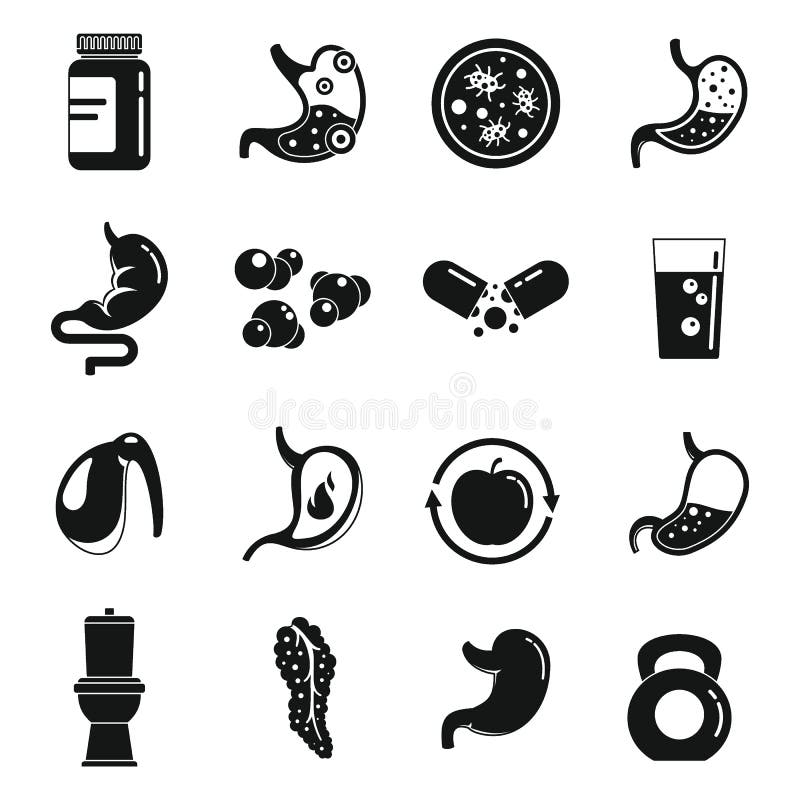 Digestion System Icons Set, Simple Style Stock Vector - Illustration of ...